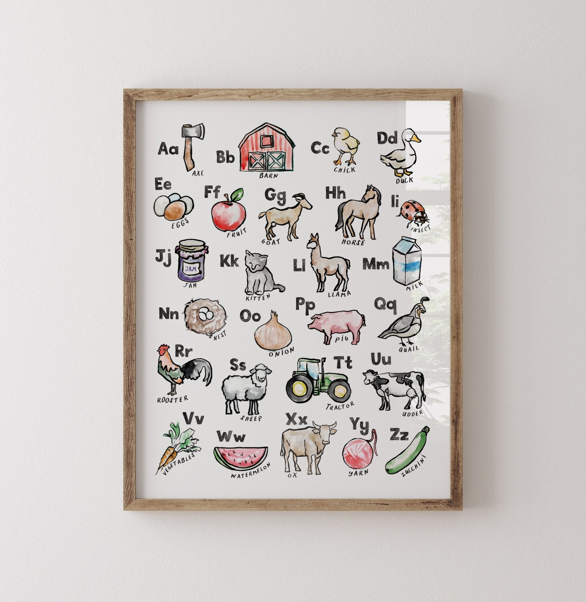 Farm ABC Watercolor Art Print - Moon Rock Prints