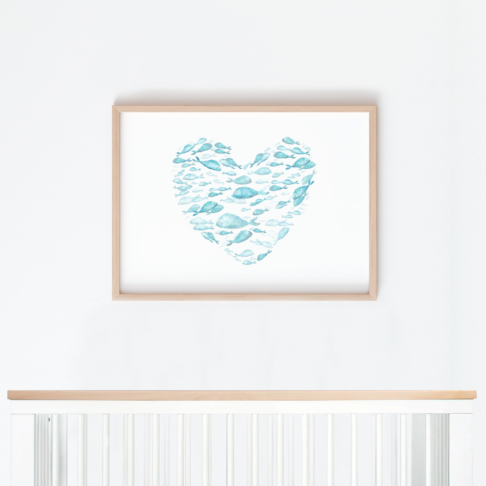 Fish Heart Watercolor Art Print for Ocean Nursery – Moon Rock Prints