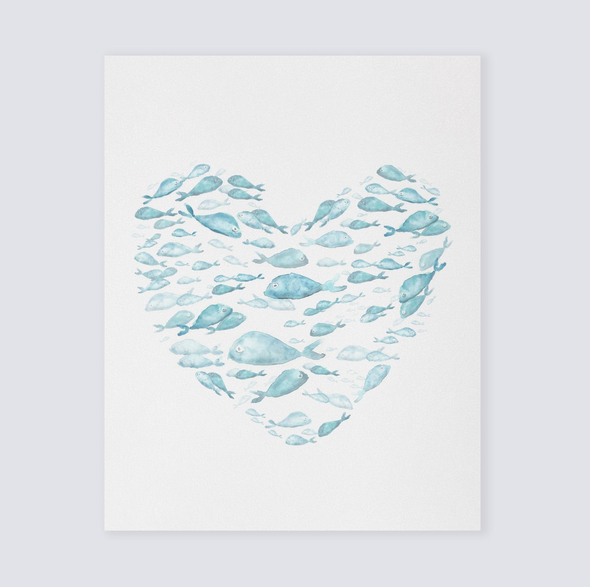 Fish Heart Watercolor Art Print for Ocean Nursery – Moon Rock Prints